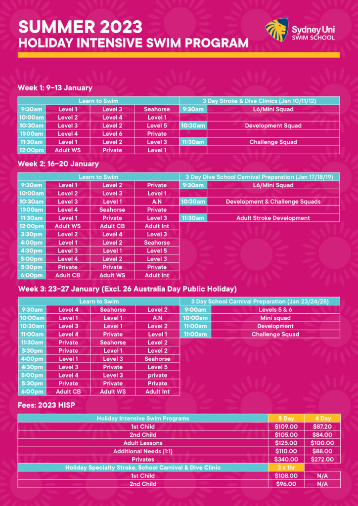 Holiday Intensive Swim School - Sydney Uni Sport & Fitness