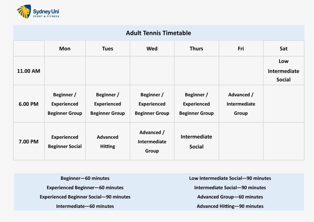Adult Tennis Classes & Coaching - Sydney Uni Sport & Fitness